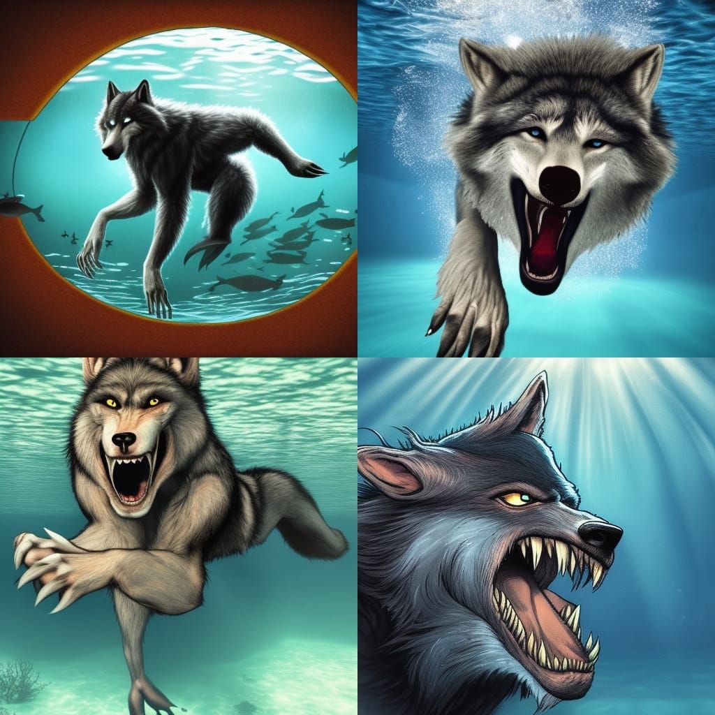 Werewolf swimming underwater - AI Generated Artwork - NightCafe Creator