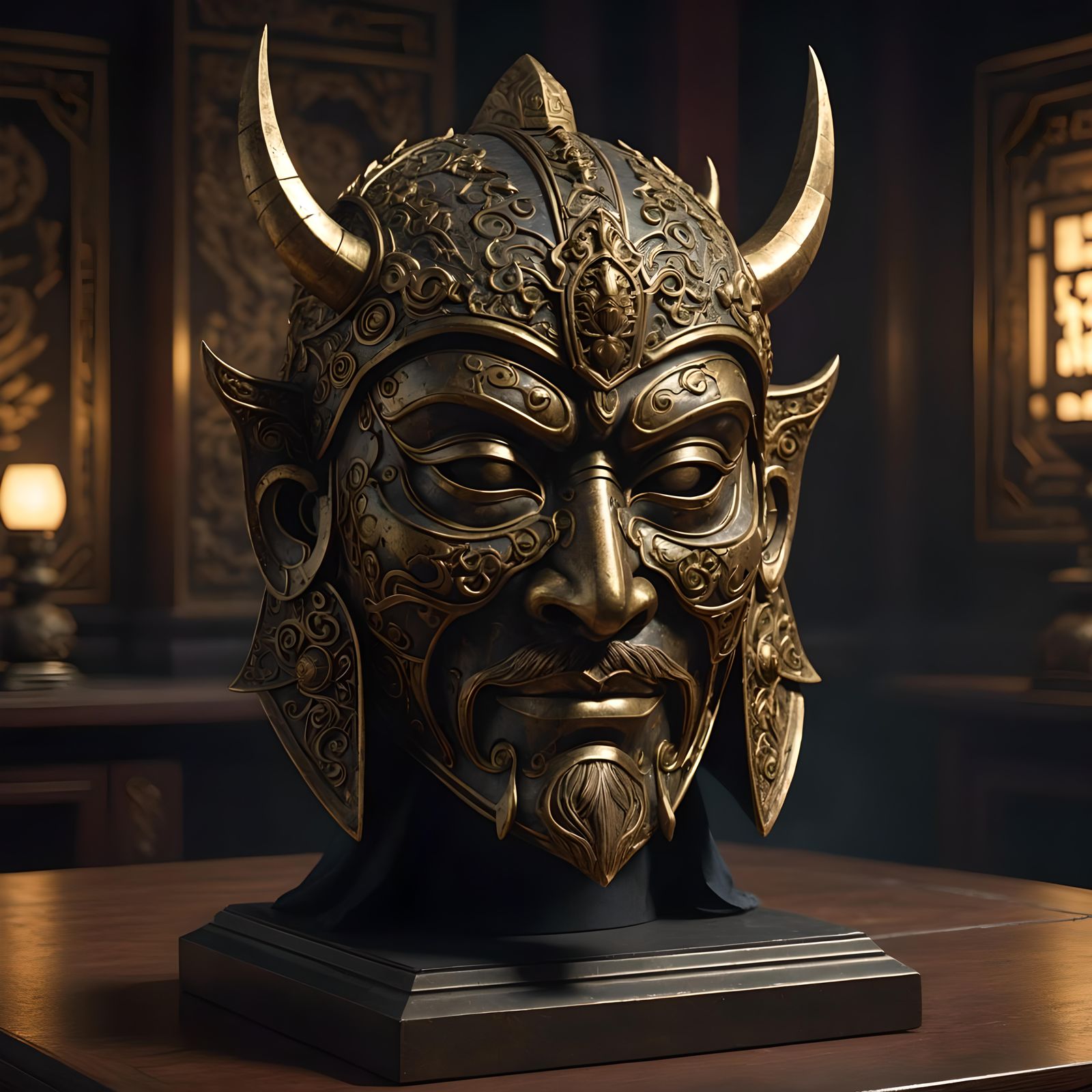 Ancient Bronze Chinese War Lord Mask - AI Generated Artwork - NightCafe ...