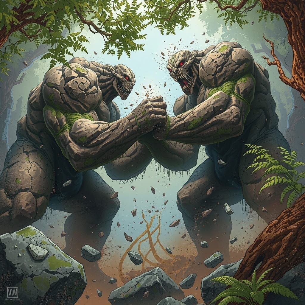 Stone Elementals Fighting - Gigantic Stone Beasts Engage in ...