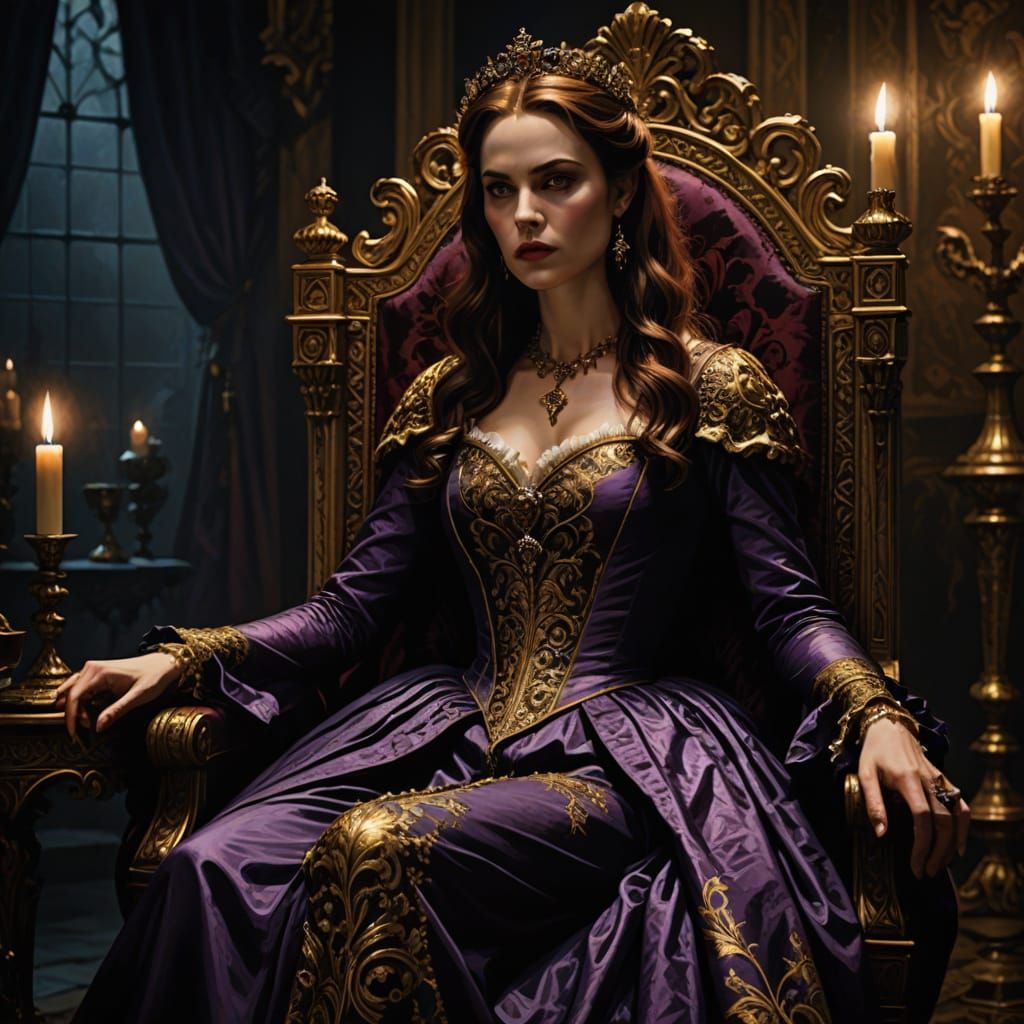 Vampire Queen in Opulent Baroque Gown - AI Art