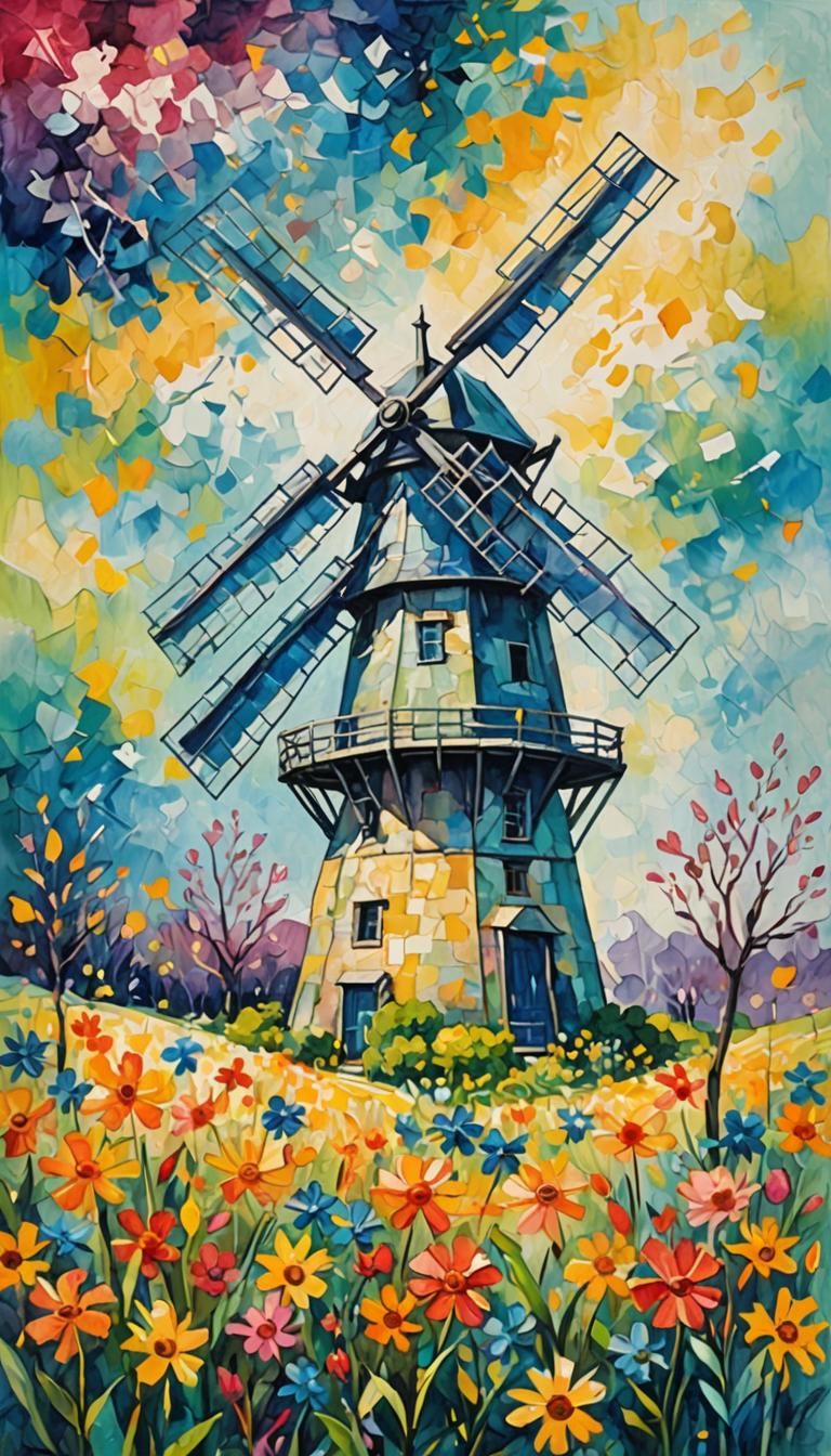 Windmill #1 (Neo-impressionism) - AI Generated Artwork - NightCafe Creator