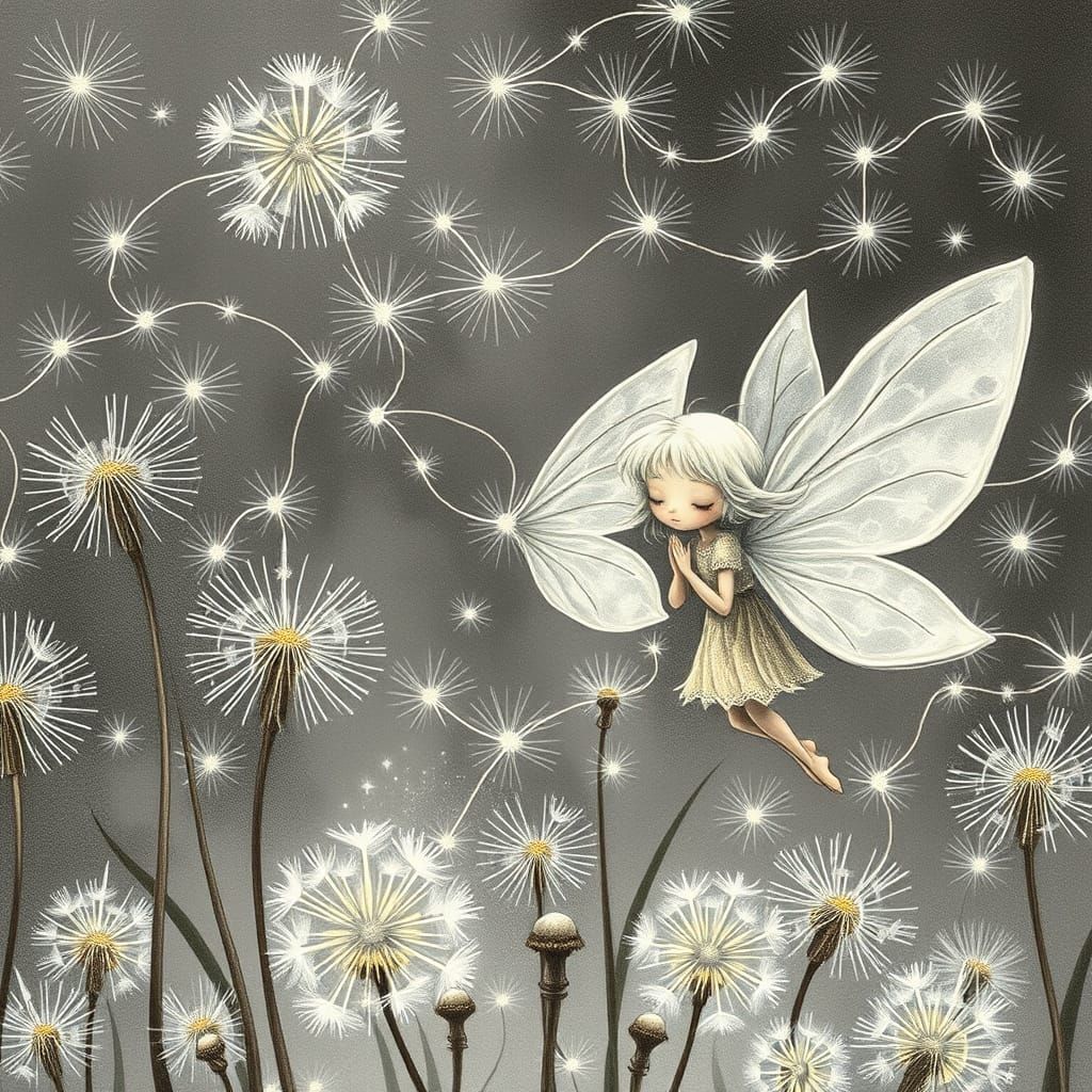 Whimsical Winged Fairies in a Vibrant Dandelion Dr... - AI Art