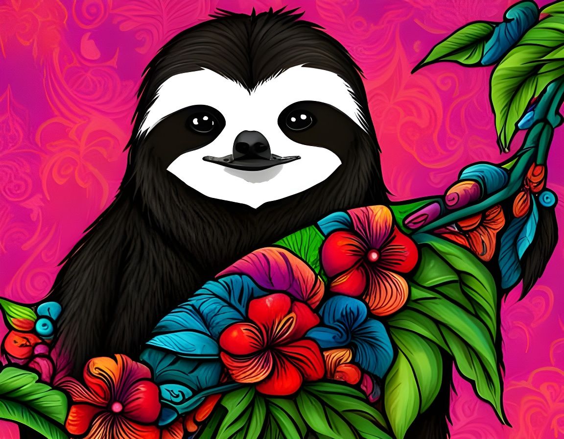 Goth Sloth in Hawaiian-Print Cloth - AI Generated Artwork - NightCafe ...