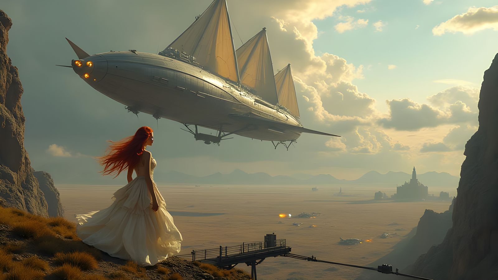 Cyberpunk Airship Takes Flight Above a Turbulent S... - AI Art