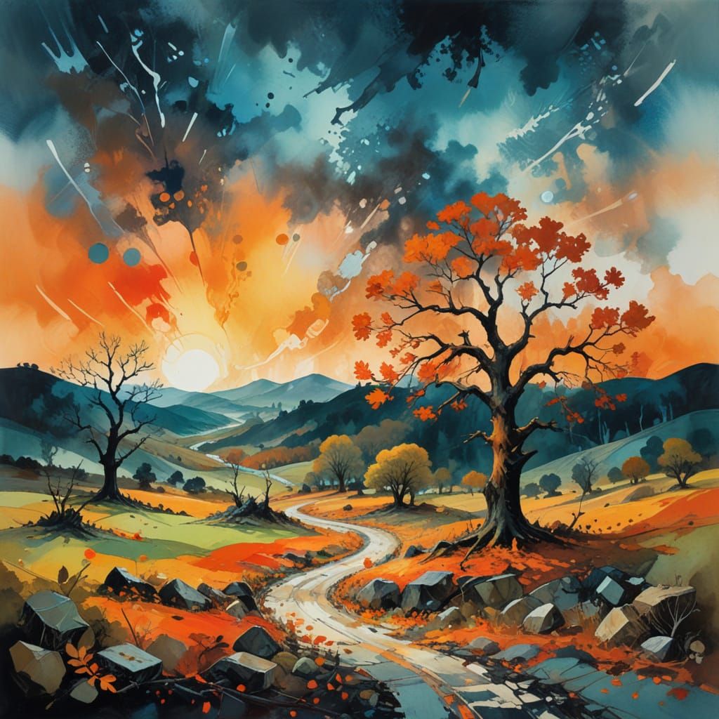 Expressionist Autumn Woodland Fractal Art - AI Art