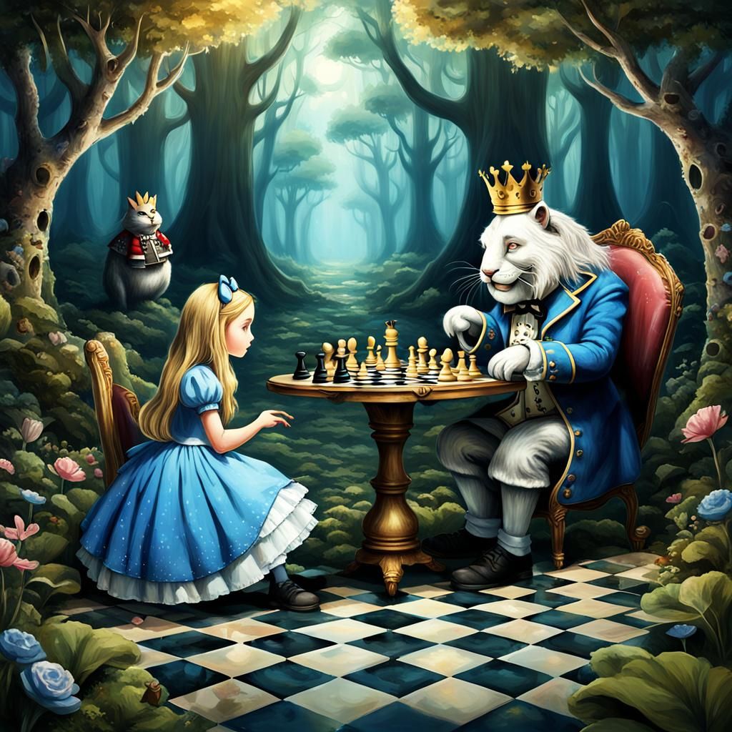 "King of chess in with cute Alice in wonderland, overall style should ...