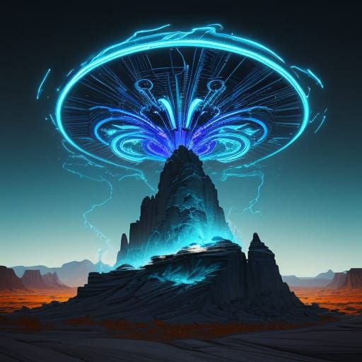 Electric Phoenix Alien Reigns Over Futuristic Dese... - AI Art