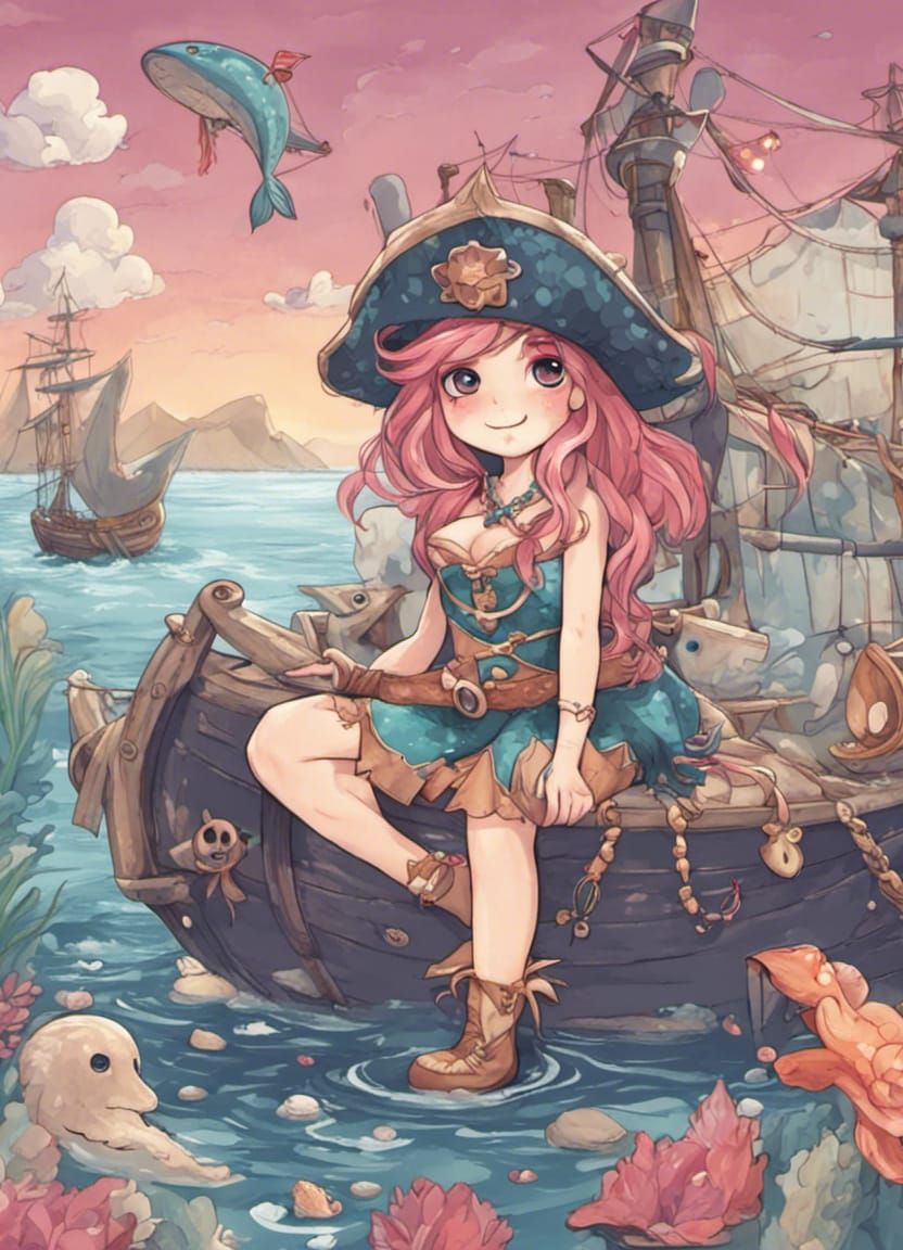 Captain Pink Pretty in her Pirate Hideout. - AI Generated Artwork ...