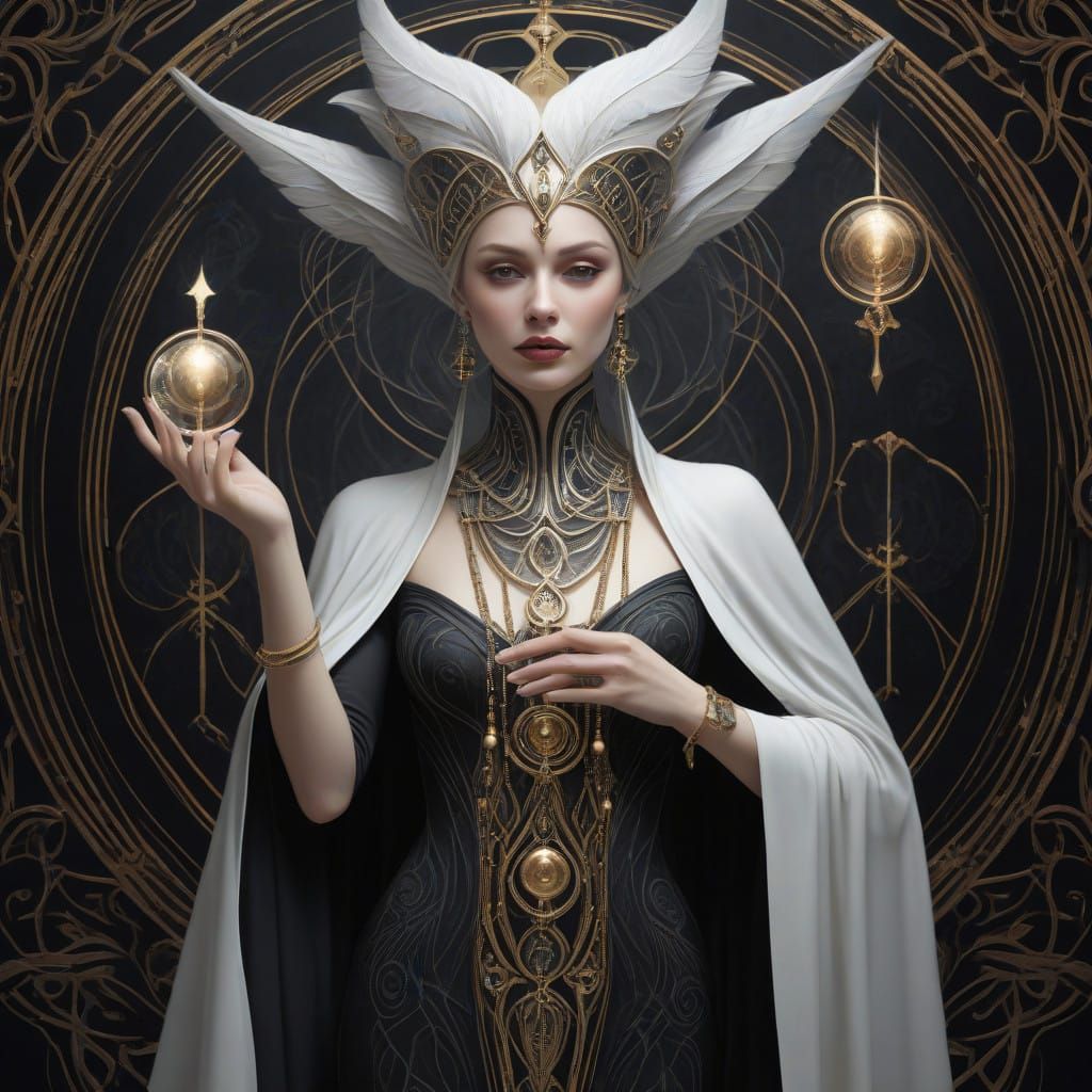 Ethereal White Witch Conjures Mystical Symbols in ... - AI Art