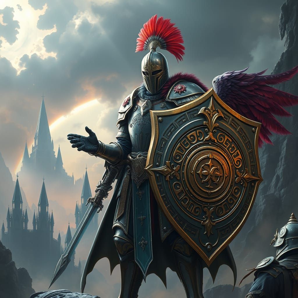 Heroic Knight Wields Ancient Magic Shield in Encha... - AI Art