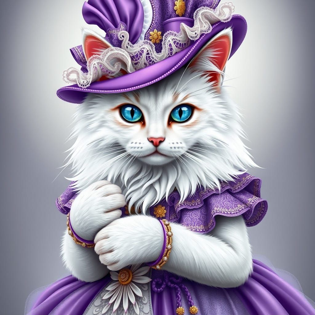 Elegant Victorian Cat with Abstract Fractal Style - AI Art