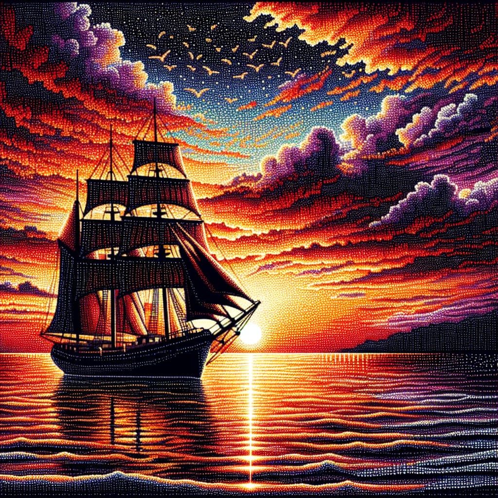 Sunset Sailing in Pointillism - Sunset Sailing in Pointillis...