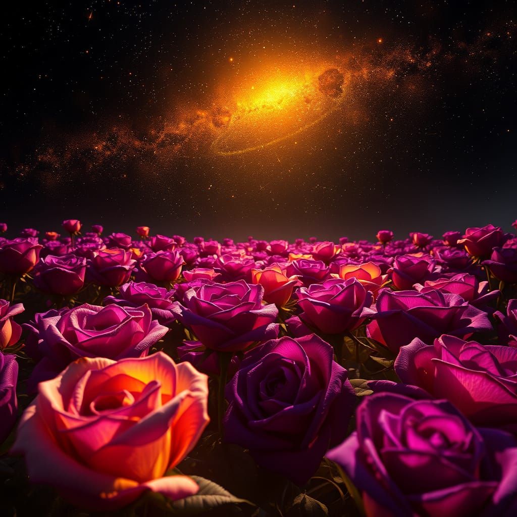 Starry black rose field at night - Ethereal Dark Fantasy Ros...