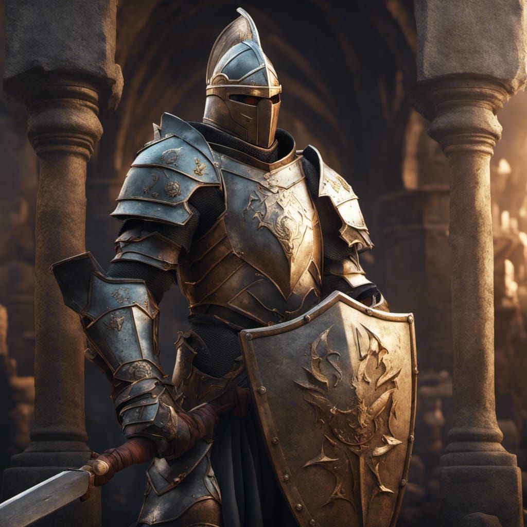 Paladin Knight holding a hammer and shield - AI Generated Artwork ...