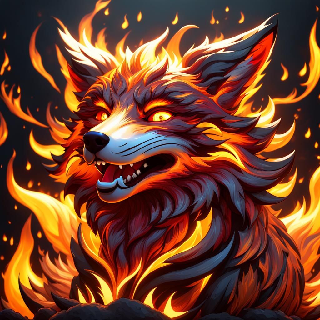 Laughing fox Fox, Fox made of fire, flames, fire, flames, hot, a ...
