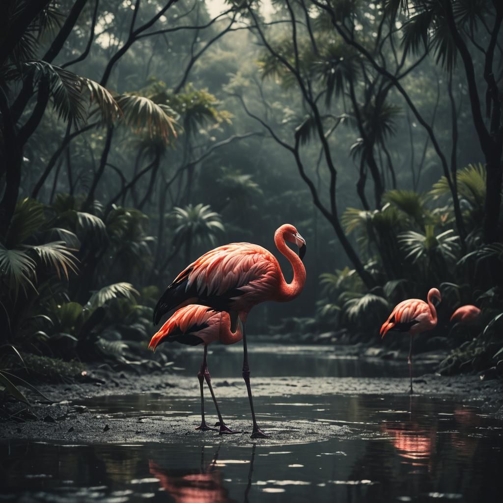 a dark black Flamingo Cinematic film still, shot on v-raptor XL, film ...