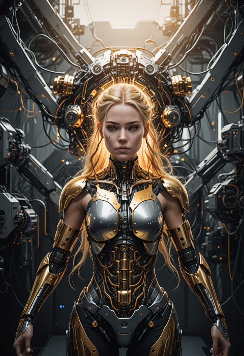 Golden Cyborg Emerges in Futuristic Assembly - AI Art