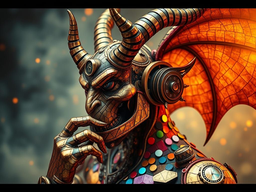 Steampunk Demon in Vibrant Mosaic - AI Art