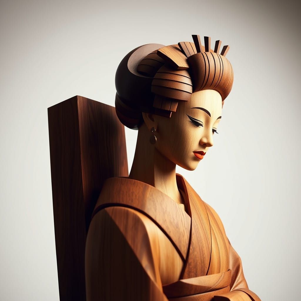 Geisha - Geisha in Wooden Minimalist Realism