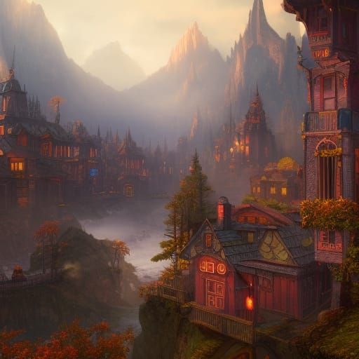 small fantasy town - AI Generated Artwork - NightCafe Creator