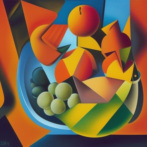 Fruit in a bowl, cubist- Daily challenge #319 - NightCafe Creator
