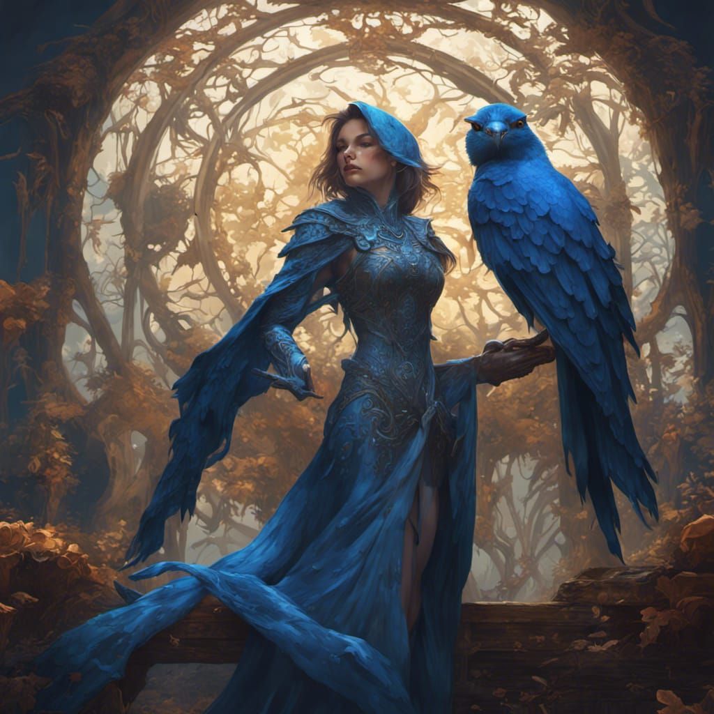 Blue Bird Lady Huntress - AI Generated Artwork - NightCafe Creator