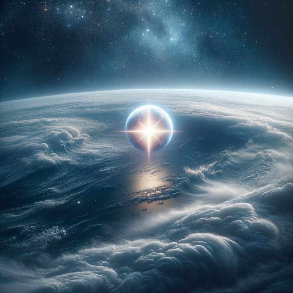 Cosmic Whimsy: A Small Star Shines Above the Earth - AI Art