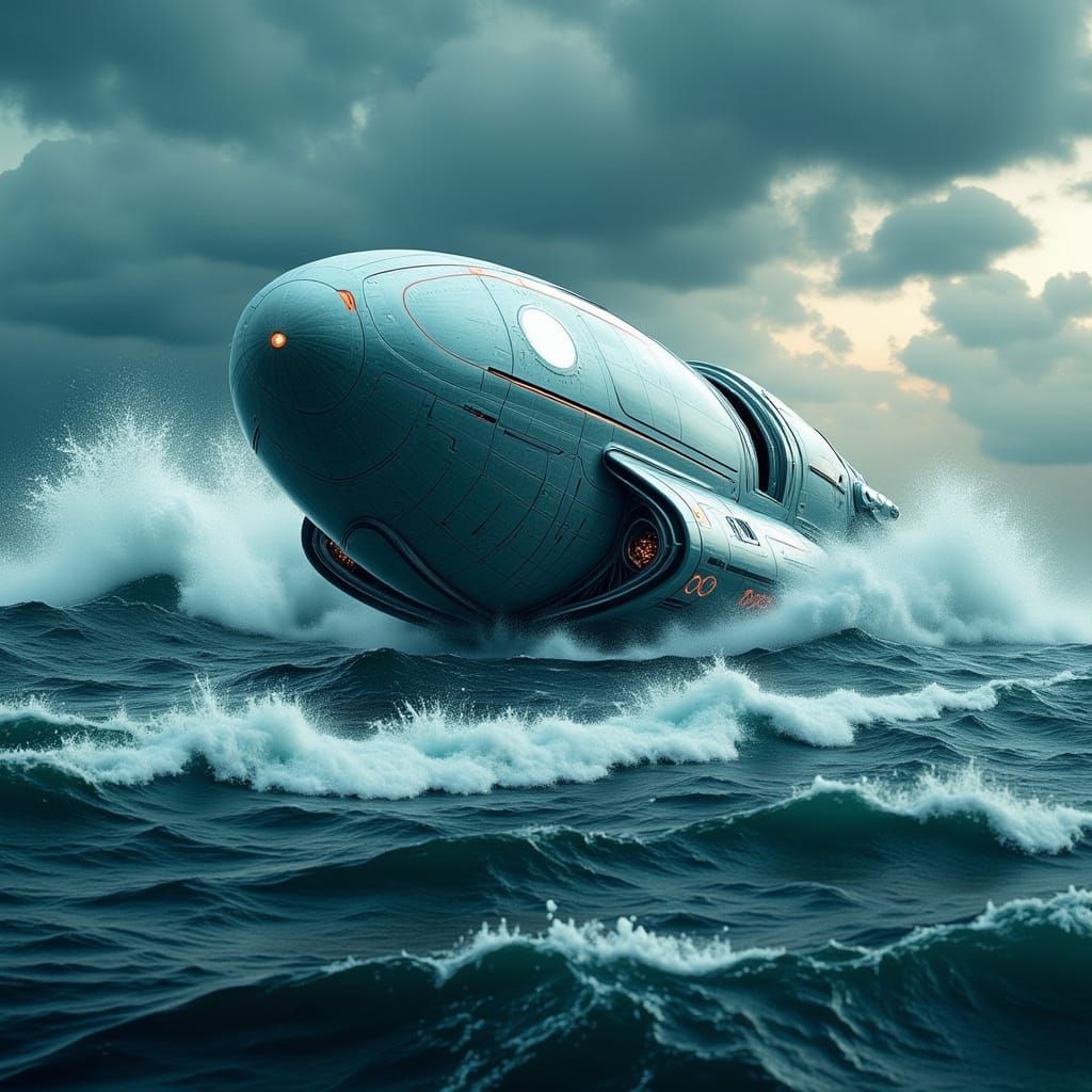 Epic Sci-Fi Metallic Capsule Crashes into Ocean's ... - AI Art
