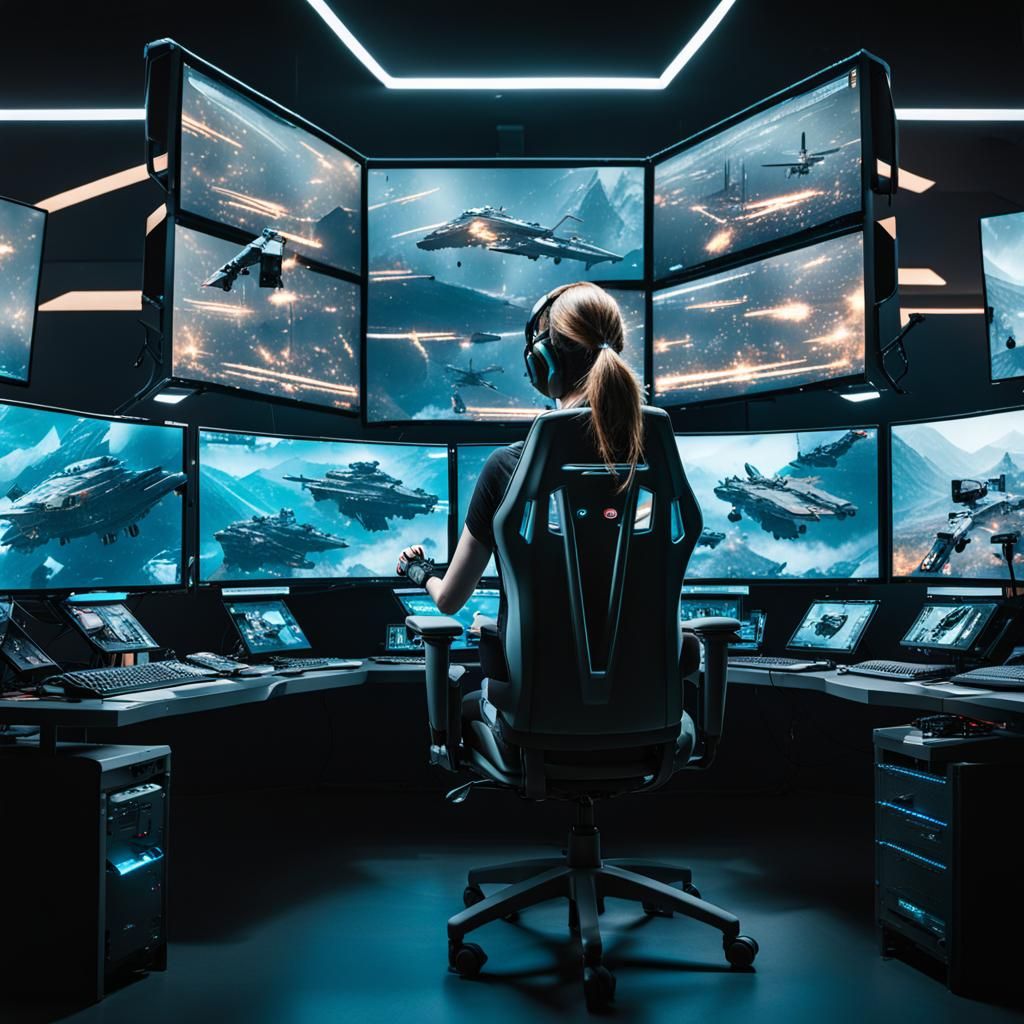 Serious Female Online Gamer - AI Generated Artwork - NightCafe Creator