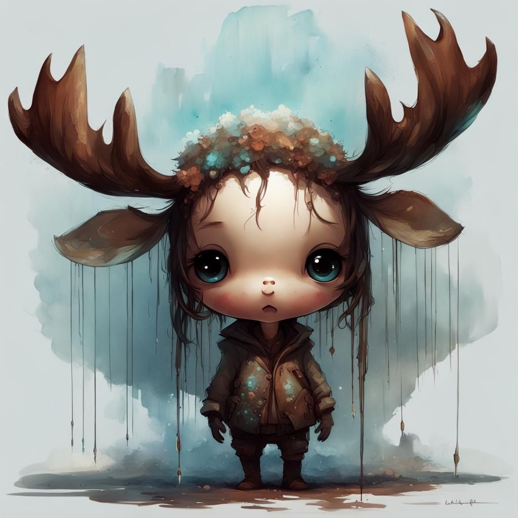 Chibi adorable gorgeous anthropomorphic half moose half jellyfish ...