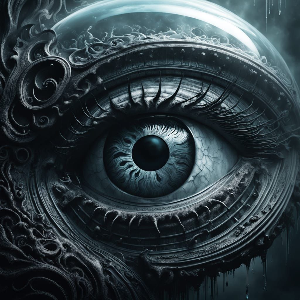 Surrealist Biomechanical Eye Trapped in Dark, Goth... - AI Art