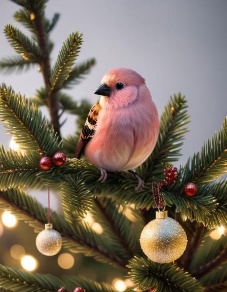 Pink Finch in the Christmas tree - Pink Finch in the Christm...