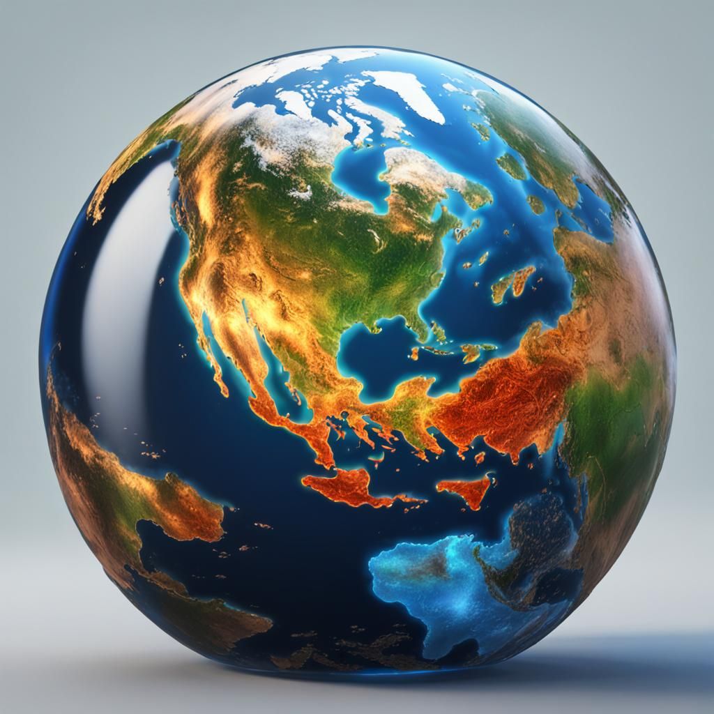 A glass globe of earth, vibrant colors according to region. clearly ...