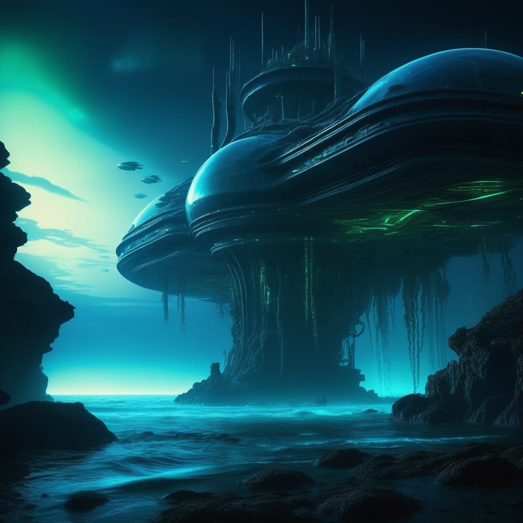 Ethereal Alien Outpost in the Devil's Sea - AI Art