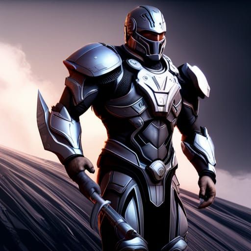 centurion, male, buff, superhero, high tech, sleek, silver and black ...