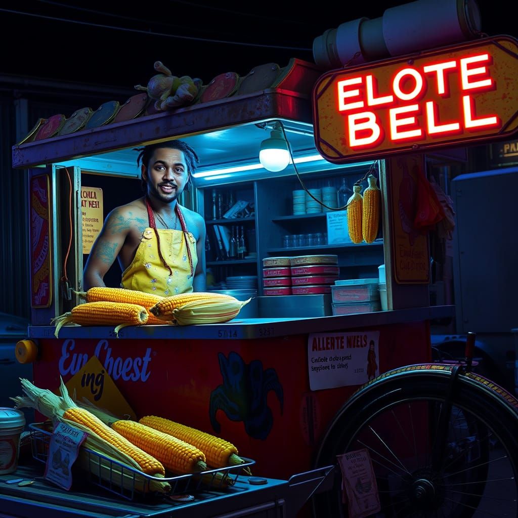 Ramshackle Elote Cart with Otherworldly Glow - AI Art