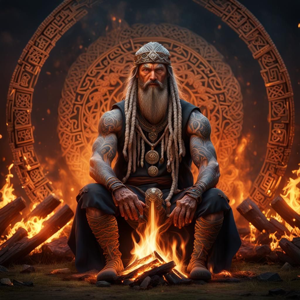 Mystical Shaman sitting in front of a fire, symmetrical, Celtic Tattoos ...