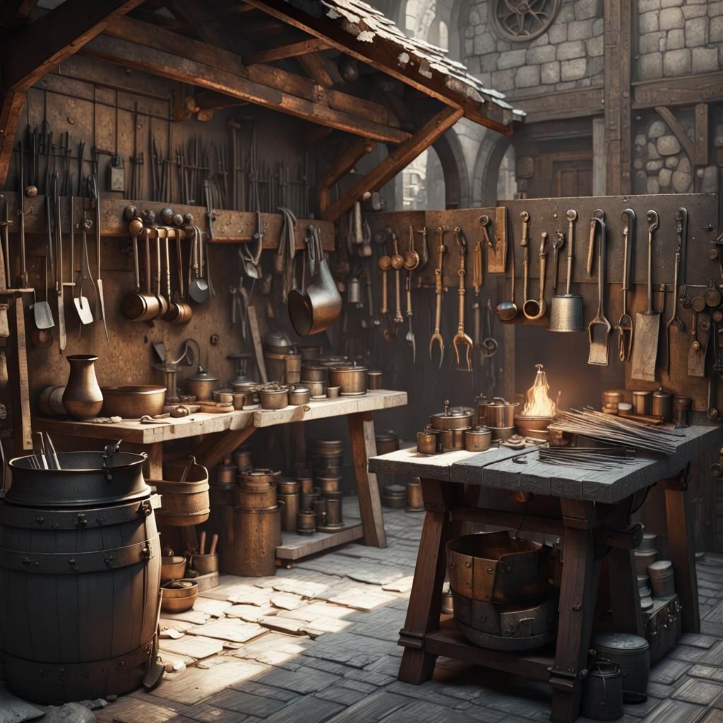 Blacksmith workshop - AI Generated Artwork - NightCafe Creator