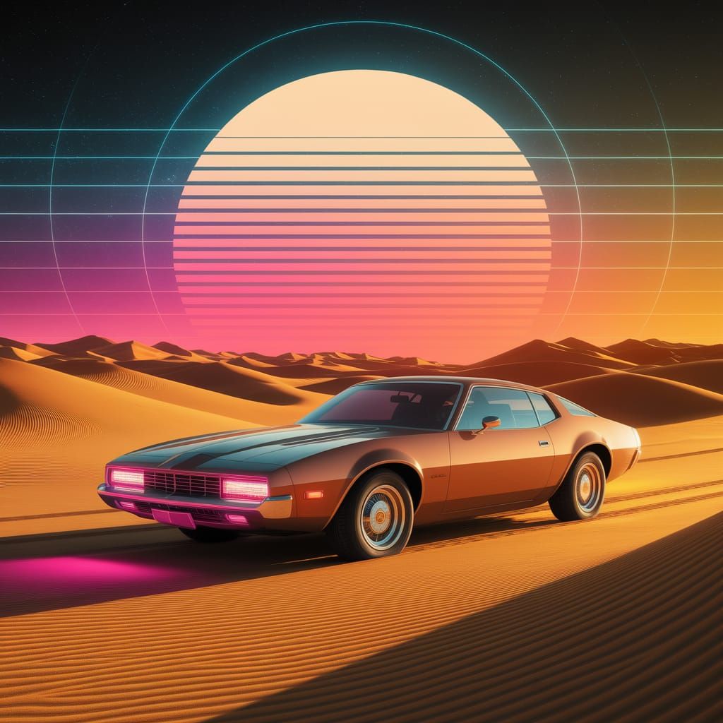 synthwave desert - Synthwave Oasis Under Neon Skies