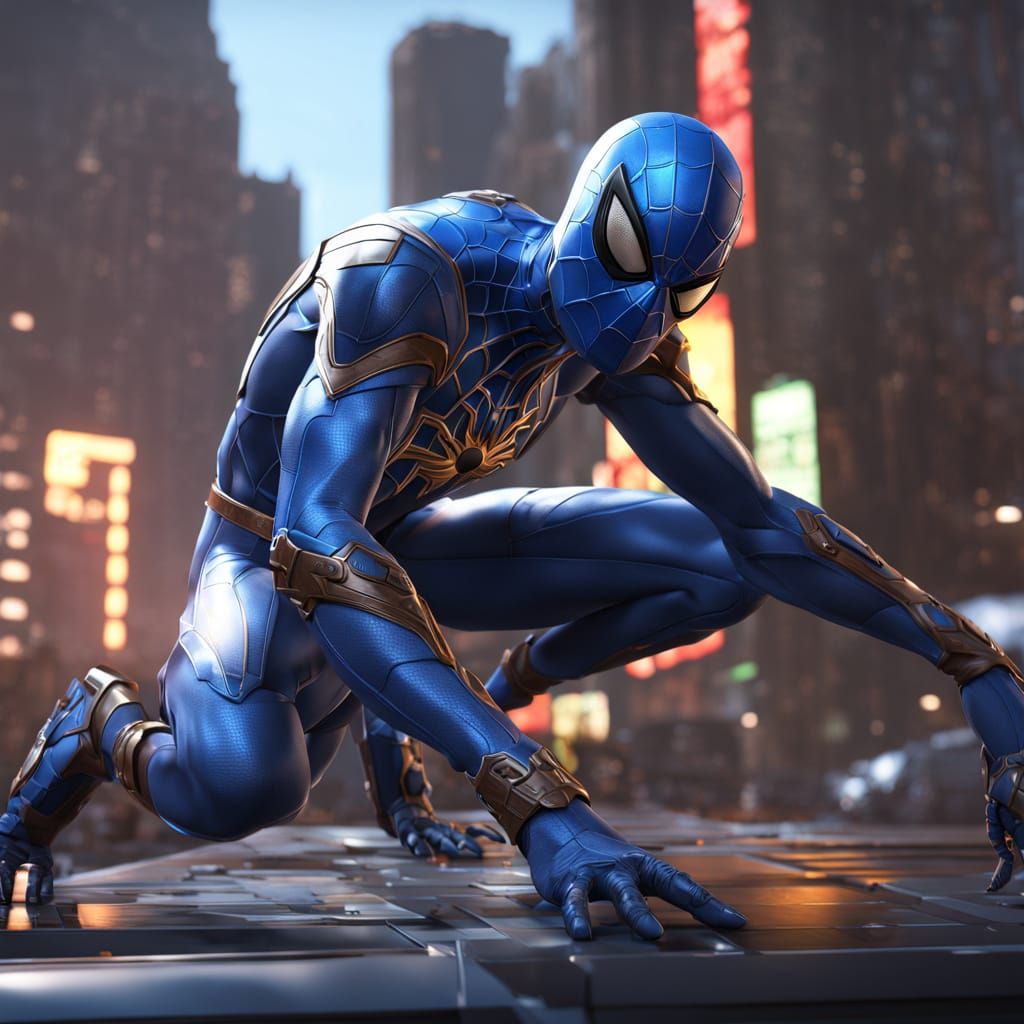 blue spider-man - Blue Spider-Man in Cinematic Superhero Pos...