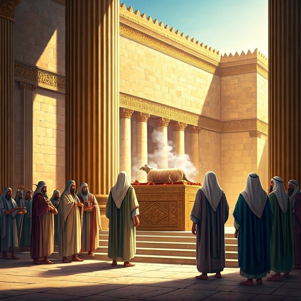 Ancient Temple Priests Make Daily Offering in Jeru... - AI Art