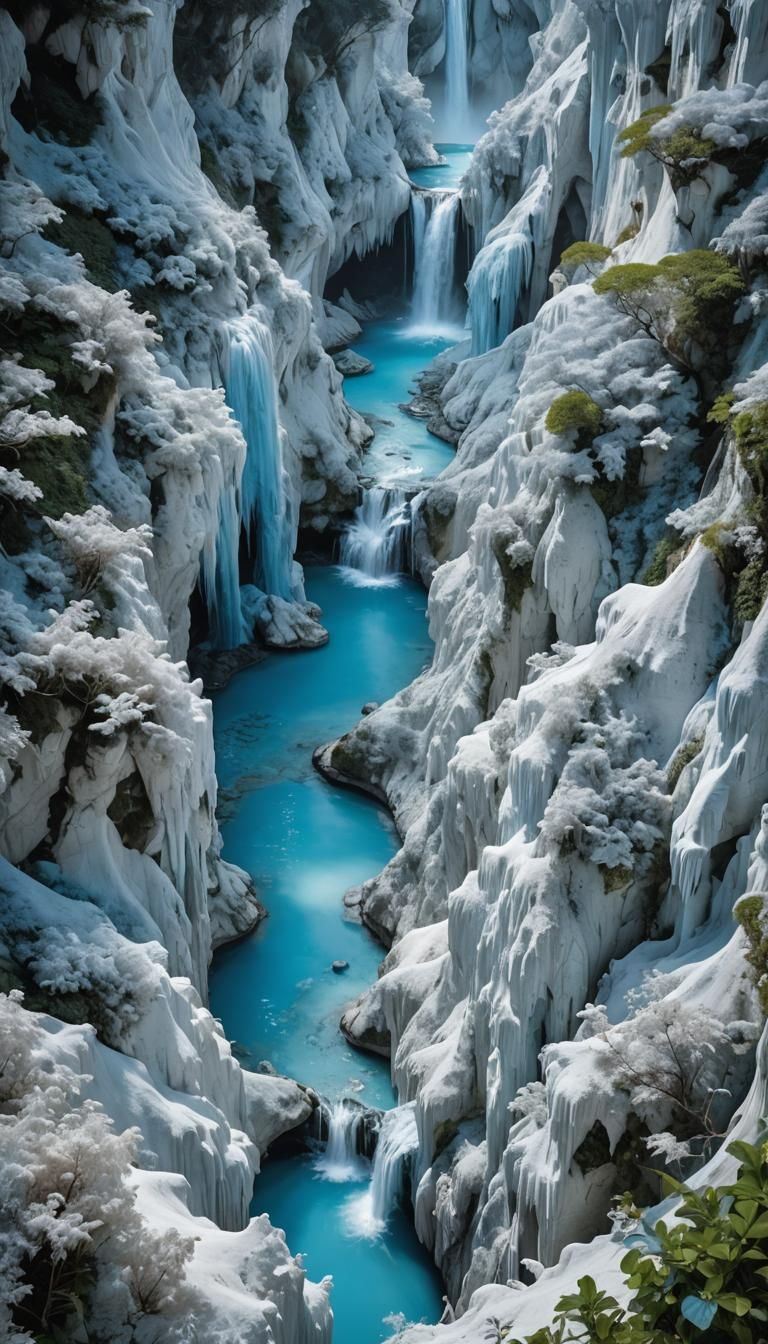 Surreal white cliffs covered in crystalline formations - AI Generated ...