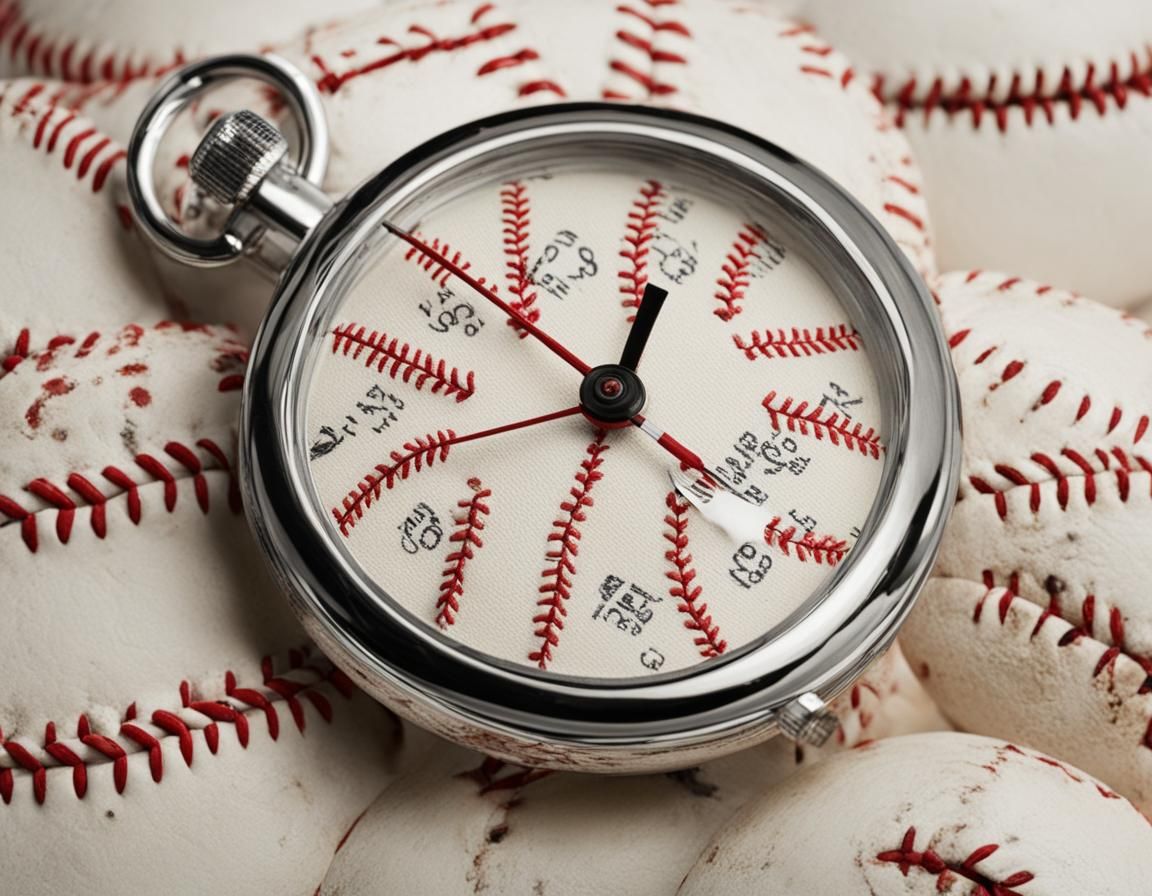 Time for baseball! A close up of a stopwatch with a baseball pattern ...