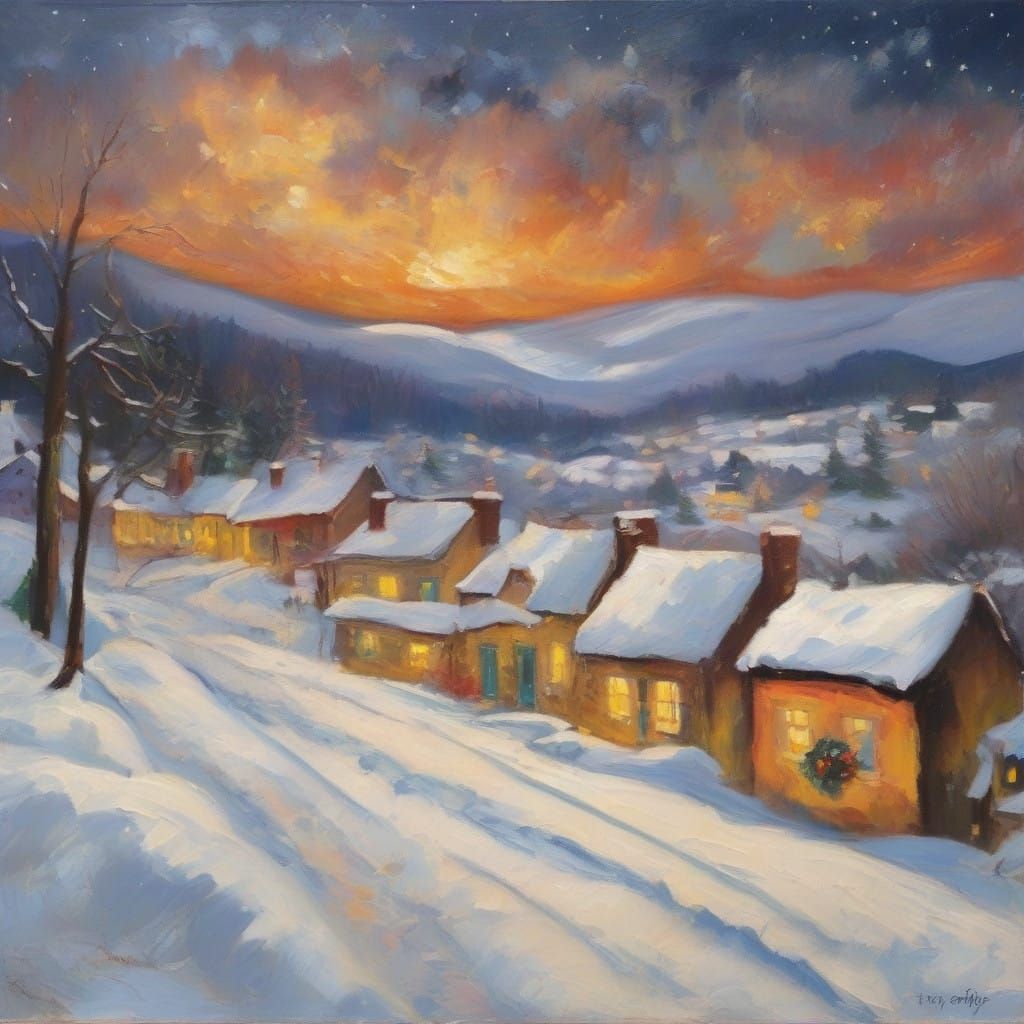 Romantic Christmas Nightscape in Matisse's Vibrant... - AI Art