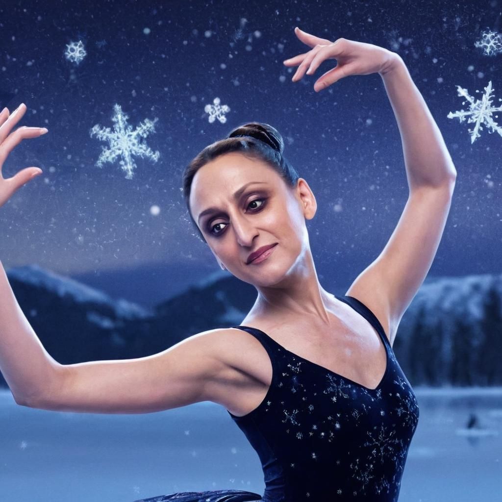 portrait of as a beautiful ballet dancer dancing on a frozen lake at ...