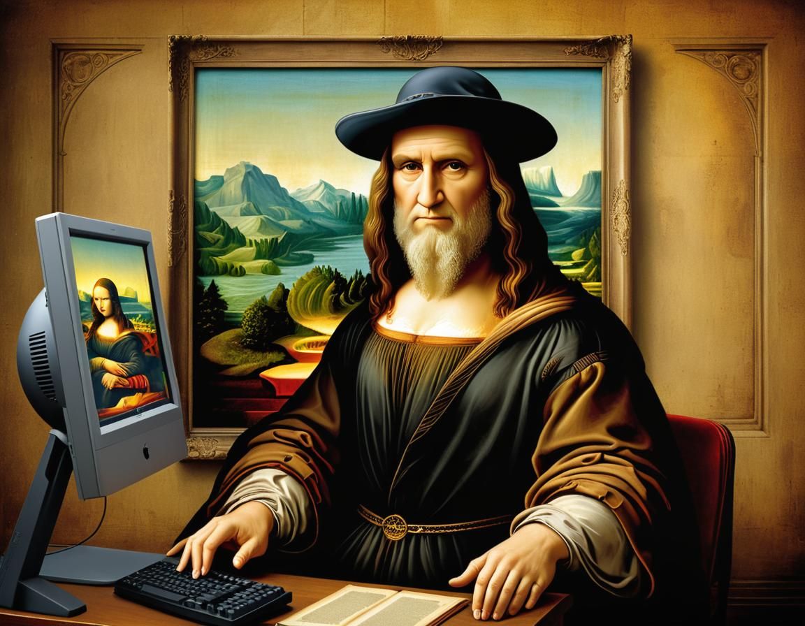 Leonardo da Vinci using Photoshop to edit his iconic painting, Mona ...