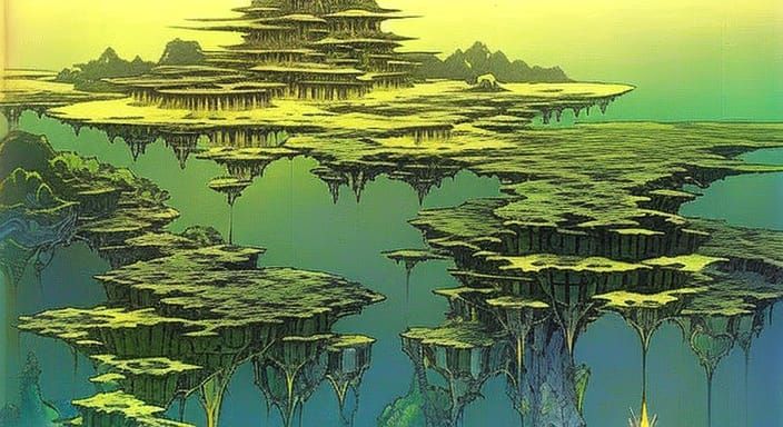16k resolution, art by Yoshitaka Amano, ethereal floating islands ...