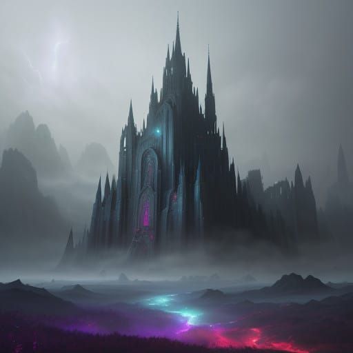 Castle of Mysteries - Ethereal Castle Scene in Vibrant Color...