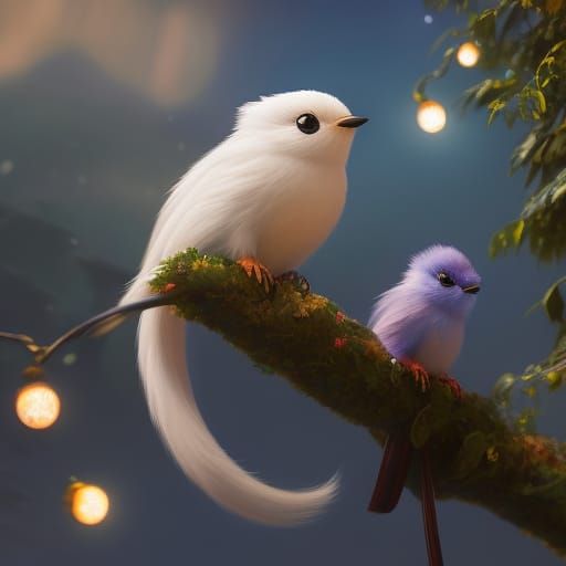 A Longtailed Fur bird shows his baby the world - AI Generated Artwork ...