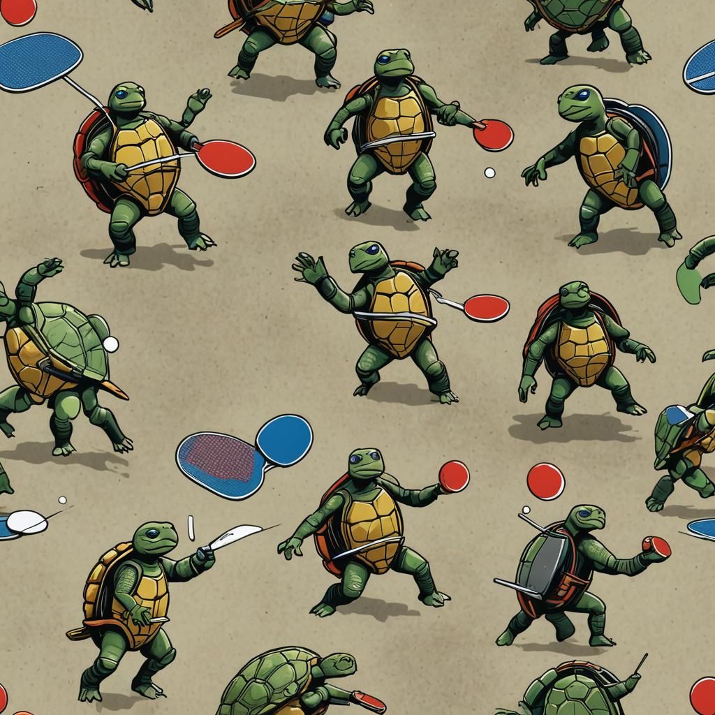 Turtles with jetpacks playing table tennis - AI Generated Artwork ...